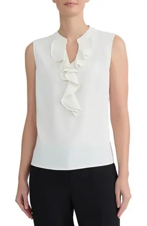 KASPER Sleeveless Ruffled Front Top