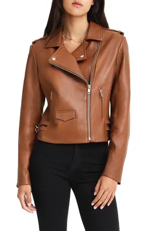 BELLE & BLOOM Just Friends Leather Moto Jacket - Brown