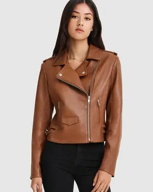 BELLE & BLOOM Just Friends Leather Moto Jacket - Brown