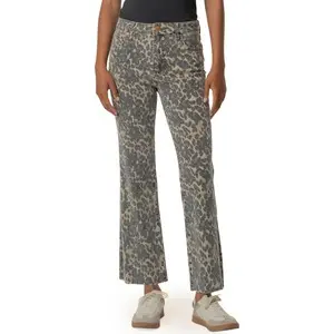 Kut From The Kloth Kelsey Print Raw Hem High Waist Ankle Flare Jeans - Tan/brown