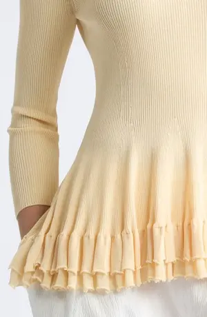 ASHLYN Garrett Peplum Ruffle Hem Mock Neck Top