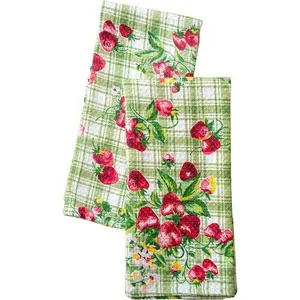 MODERN PRAIRIE Strawberry Gingham Tea Towels - Green