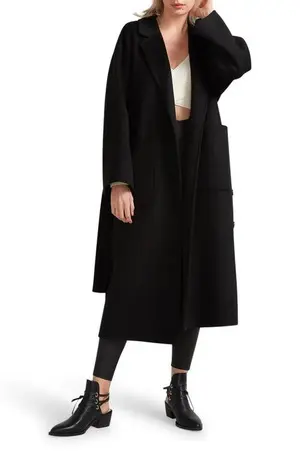BELLE & BLOOM Wide Awake Split Hem Wool Blend Coat - Black