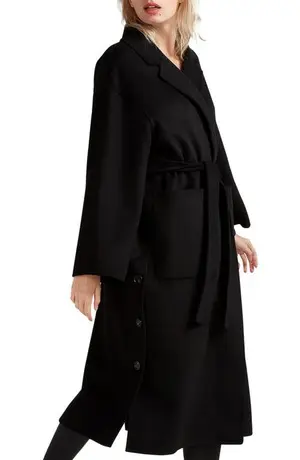 BELLE & BLOOM Wide Awake Split Hem Wool Blend Coat - Black