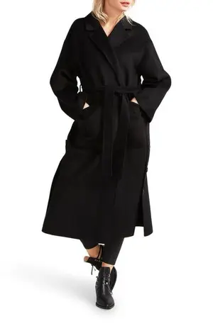 BELLE & BLOOM Wide Awake Split Hem Wool Blend Coat - Black