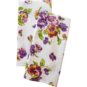 MODERN PRAIRIE Pansies Tea Towels - Ecru