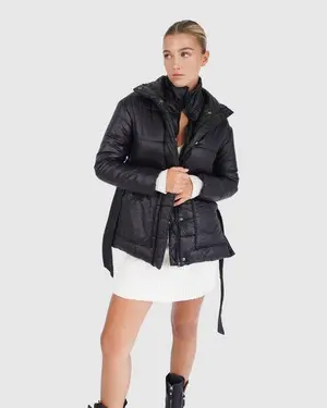 BELLE & BLOOM Moonrise Belted Puffer Jacket - Black
