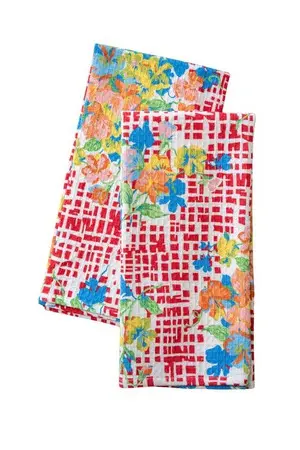 MODERN PRAIRIE Lisbon Rose Tea Towels - Red