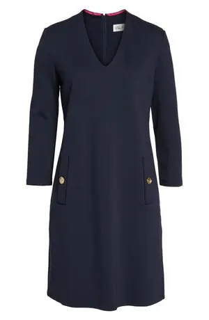 Eliza J Button Pockets Ponte A-line Dress