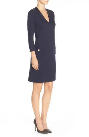 Eliza J Button Pockets Ponte A-line Dress