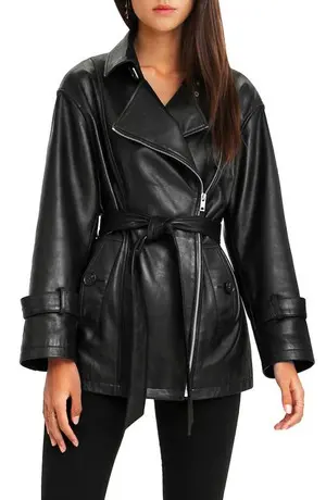 BELLE & BLOOM Bff Belted Leather Jacket - Black