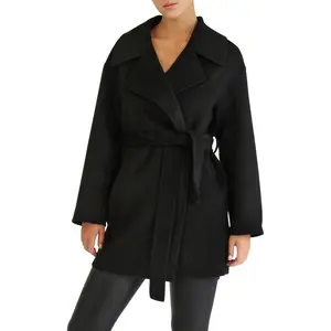 BELLE & BLOOM Eternal Flame Tie Waist Wool Blend Coat - Black