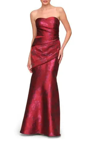 Js Collections Sylvie Metallic Strapless Satin Gown - Crimson Multi