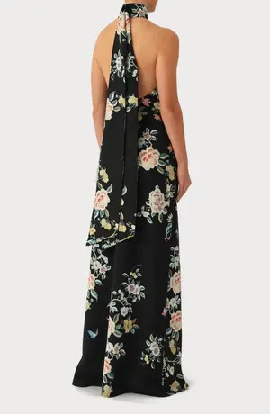 SAU LEE Georgia Floral Halter Gown