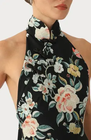 SAU LEE Georgia Floral Halter Gown