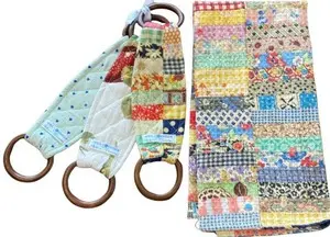 MODERN PRAIRIE Patch Parade Tea Towel + Set Of 3 Wooden Loop Hangers - Pastel Green