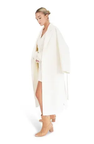 BELLE & BLOOM Wide Awake Split Hem Wool Blend Coat - Cream