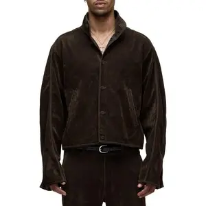 Hudson Jeans Faux Suede Stand Collar Jacket - Dark Brown