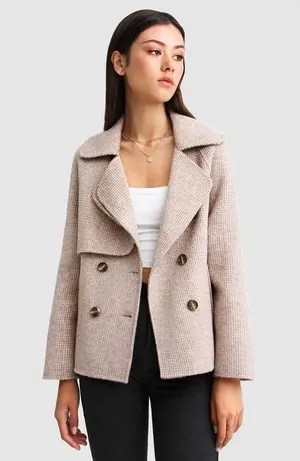 BELLE & BLOOM Double-breasted Wool Blend Peacoat - Beige