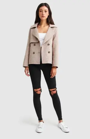 BELLE & BLOOM Double-breasted Wool Blend Peacoat - Beige