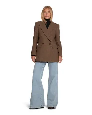 BELLE & BLOOM Double Breasted Plaid Blazer - Brown