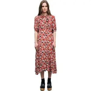 Gerard Darel Coco Tie Neck Midi Dress - Ecru