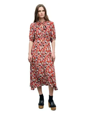 Gerard Darel Coco Tie Neck Midi Dress