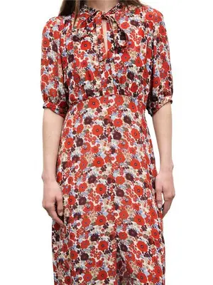 Gerard Darel Coco Tie Neck Midi Dress