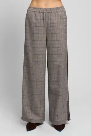 Central Park West Plaid Wide-leg Track Pants