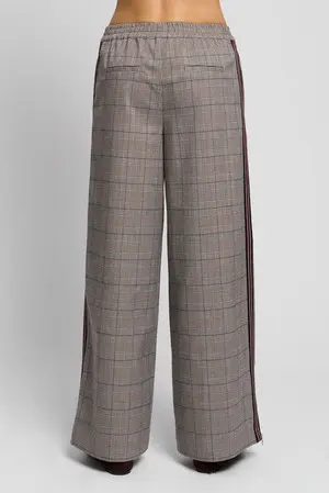 Central Park West Plaid Wide-leg Track Pants