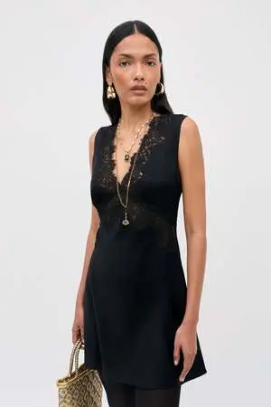 Rixo Rhegan Regular Lace Trimmed V-neck Mini Dress