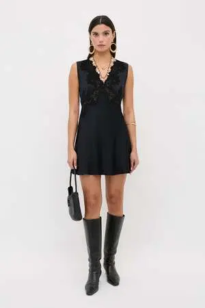 Rixo Rhegan Regular Lace Trimmed V-neck Mini Dress