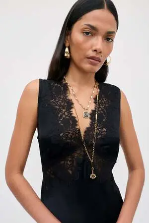 Rixo Rhegan Regular Lace Trimmed V-neck Mini Dress
