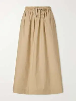 Varley Cambria Gathered Cotton-jersey Midi Skirt - Tan