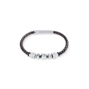 COEUR DE LION Braided Leather Bracelet With Stainless Steel Spikes Cubes - Silver