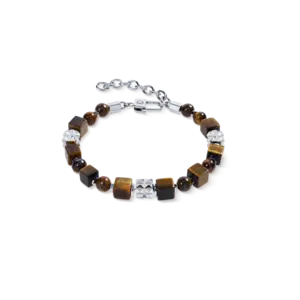 COEUR DE LION Tiger Eye Cube And Bead Bracelet With Stainless Steel Spikes - Silver