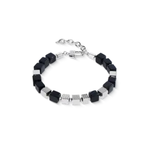 COEUR DE LION Onyx Graphic Cubes Bracelet In Stainless Steel - Silver