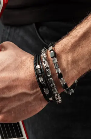 COEUR DE LION Onyx Graphic Cubes Bracelet In Stainless Steel