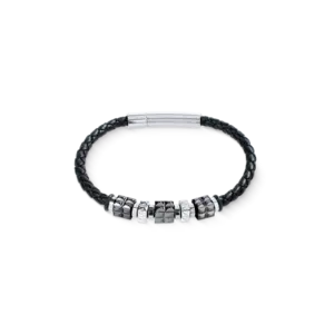 COEUR DE LION Braided Leather Bracelet With Stainless Steel Spikes Cubes - Silver