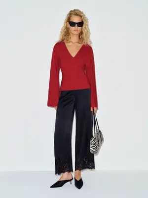 REFORMATION Reformation Hadley Knit Top With Bell Sleeves Red