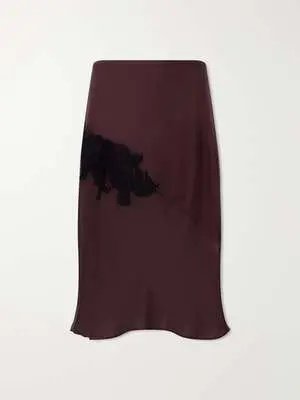 SIR. SIR Noria Lace-Trimmed Silk Midi Skirt Dark Purple
