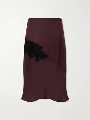 SIR. Noria Lace-trimmed Silk Midi Skirt - Purple