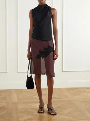SIR. Noria Lace-trimmed Silk Midi Skirt - Purple