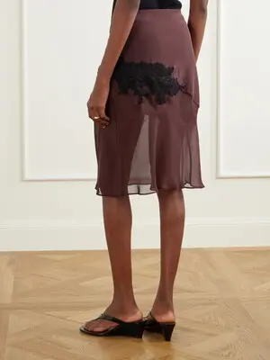 SIR. Noria Lace-trimmed Silk Midi Skirt - Purple