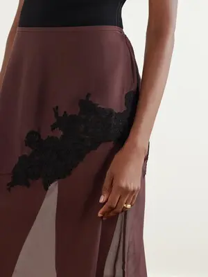 SIR. Noria Lace-trimmed Silk Midi Skirt - Purple
