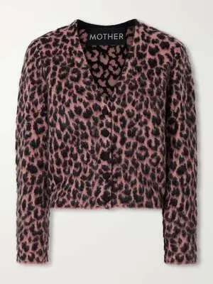 MOTHER The Baby Peek-a-boo Animal-printed Mohair And Wool-blend Brushed Cardigan - Leopard Print