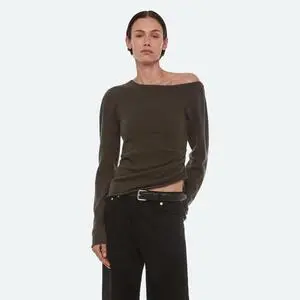 Helmut Lang Draped Asymmetric Wool Top - Gourd