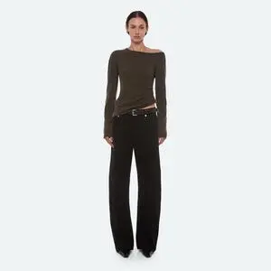 Helmut Lang Draped Asymmetric Wool Top - Gourd