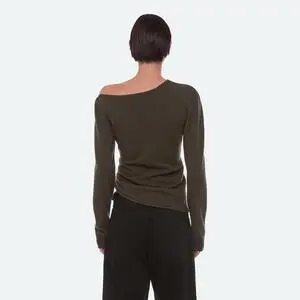Helmut Lang Draped Asymmetric Wool Top - Gourd