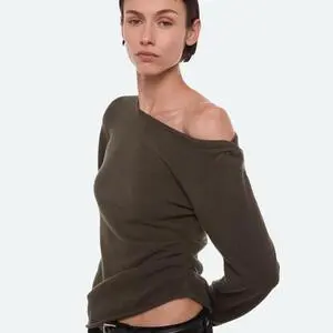 Helmut Lang Draped Asymmetric Wool Top - Gourd